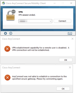 Fehlermeldung von Cisco AnyConnect VPN in Hyper-V Virtual Machine: VPN establishment capability ...